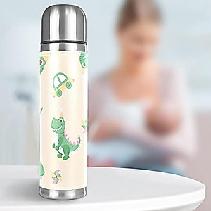 Stainless Steel Leather Vacuum Insulated Mug Dinosaur Thermos Water Bottle for Hot and Cold Drinks Kids Adults 16 Oz