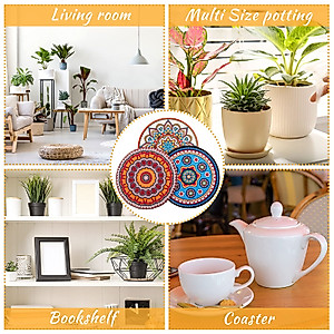 6 Pcs Boho Plant Pot Mat Absorbent Non Slip Pot Plant Pad Round Plant Coaster Mat Gardening Indoor Outdoor Flower Plant Protect Mat for Table Desk Floor Plant, 5.9 Inches (Vivid Style)