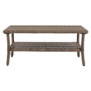 Signature Design by Ashley Clear Ridge Outdoor Wicker Coffee Table with Rust Free Aluminum Base, Light Brown