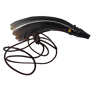 Reed Horn Viking Blowing Horn with Horn Whistle - Handcrafted Ox Horn Bugle - Medium Sound - Festivals, Ceremonies - Medieval Horn Instrument (With Leather Cord-8 Inch)