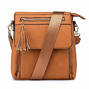 POIUGOYA Crossbody Purses for Women,Leather Medium Shoulder Bag Travel Purses Lightweight with Adjustable Strap and Tassel