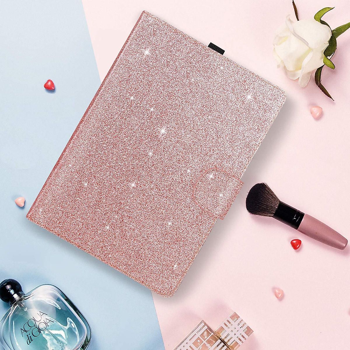 Fingic for iPad Air 11 inch Case 2024,iPad Pro 11 Inch Case 2022/2021/ 2020/2018,iPad Air Case 6th/5th/4th 10.9 Inch(2024/2022/2020)Slim Glitter Sparkle PU Leather Hard PC Stand Smart Cover,Rose Gold