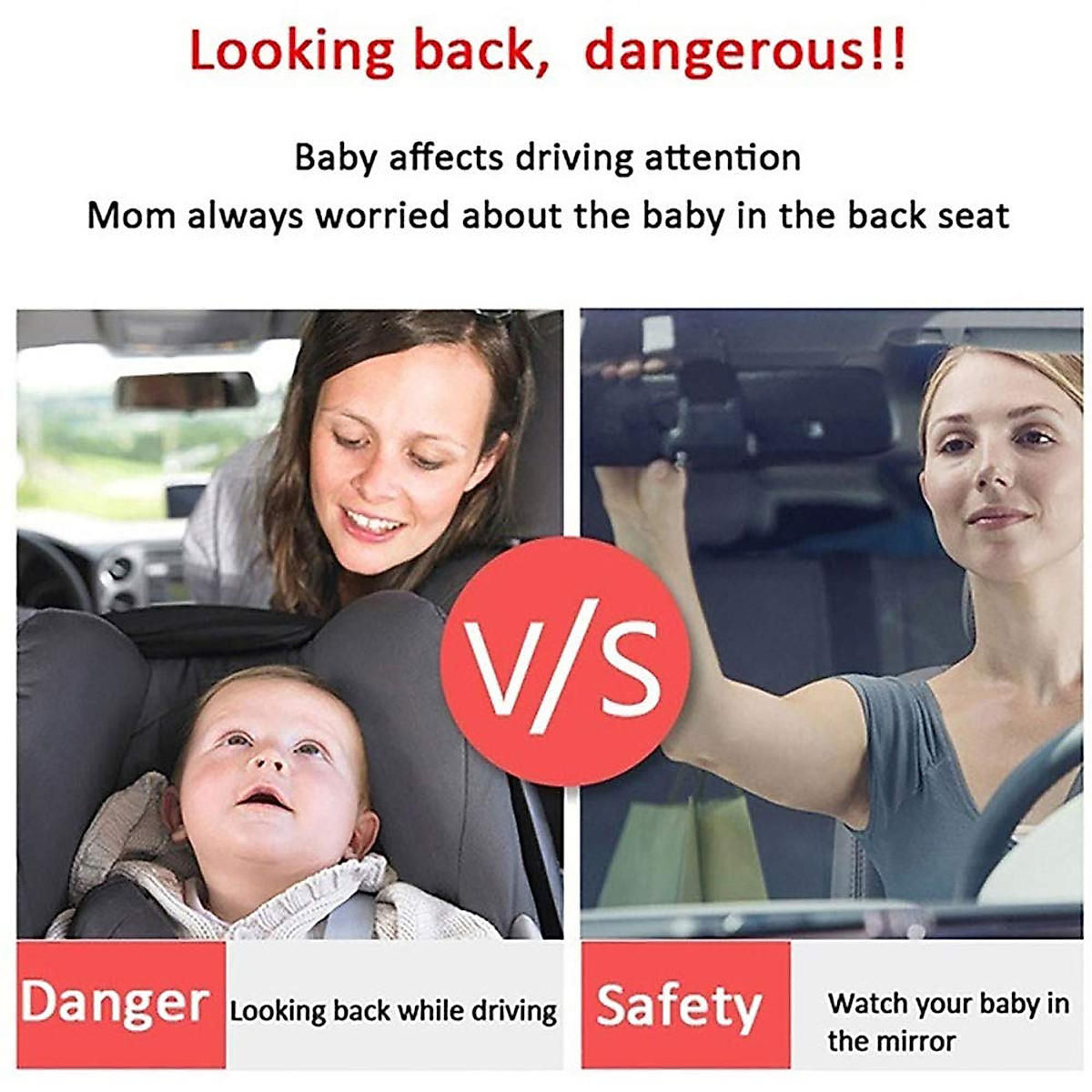 xinyijiayi Car Seat Mirror,Baby Car Mirror Stable Wide View Cute Cartoon Animal Car Headrest Mount Baby Safety Observation Rearview Mirror Elephant*