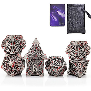 Scimi Metal Dice Set with Pouch (7 Metal Dices & 1 Pouch) D&D COC War Hammer War Hammer 40k Dice Set for RPG Board Games Role Playing Game Dice (Brutal Battle Metal)