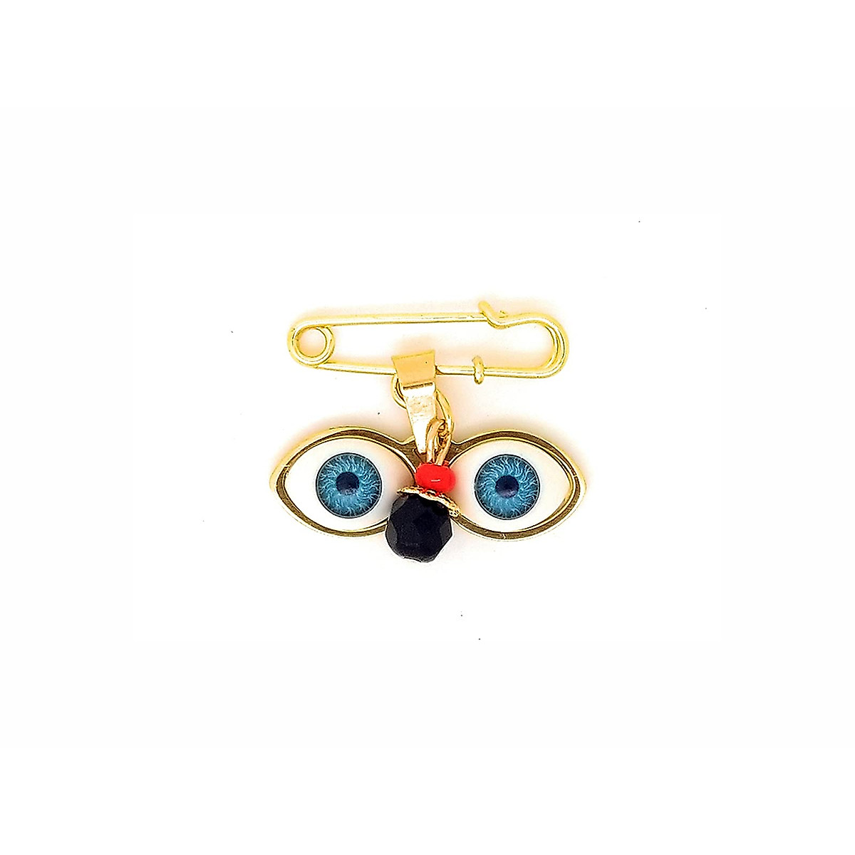 14kt GP Eyes Of Saint Lucy, Lucky Charm, Azabache Protection Pin Brooch, Gold Stainless Steel - Ojitos De Santa Lucia Azabache Para Proteccion