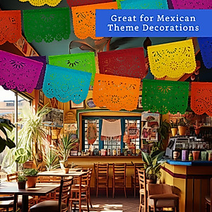 Mexican Party Banners (5 Pack - 10 Tissue Paper Flags per Banner/NOT Plastic) - Papel Picado Banner - Mexican Themed Party Decorations - Papel Picado Mexicano para Fiesta - Fiesta Party Decorations