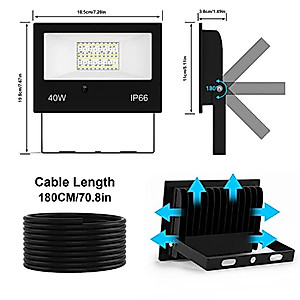 LED Flood Light RGBW Color Changing Lights Cool White Outdoor Smart Floodlights 40W, Dimmable by Remote Control, IP66 Waterproof Landscape Lighting Garden LED Wall Wash Lights 2 Pack