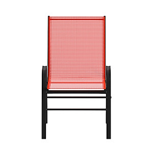Merrick Lane Set of 4 Manado Series Patio Chairs - Red Flex Comfort Material - Powder Coated Metal Frame - Stack up to 4 High - Ships Fully Assembled