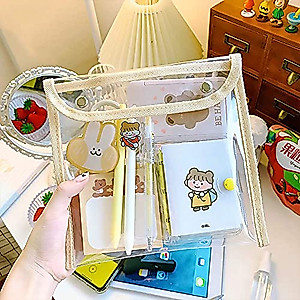 Funny live Transparent Waterproof Pencil Pen Case Clear Document Folders Cosmetic Bag with 50 Pieces Cat Stickers DIY, Clear PVC Multi Purpose Pouch Bag for Girls Boys Women Students