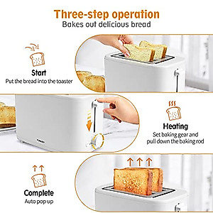 Toaster 2 Slice, White 1.5" Wide Slot 2 Slice Toaster with 7 Bread Shade Settings and Warming Rack, Defrost/Reheat/Stop Function, Removable Crumb Tray