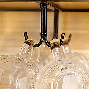 TIMESETL 6 Pack Mug Holder, Rustic Under Cabinet Mug Organizer Rack Cup Shelf with 12 Hanging Hooks for Mugs, Coffee Cups, Beer Glass and Kitchen Utensils Display