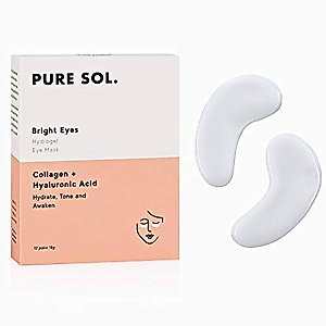 pureSOL PURE SOL. Hydrogel Collagen Eye Mask with Hyaluronic Acid, Grape Seed Extract, Hydrate, Tone and Awaken (12 pairs)