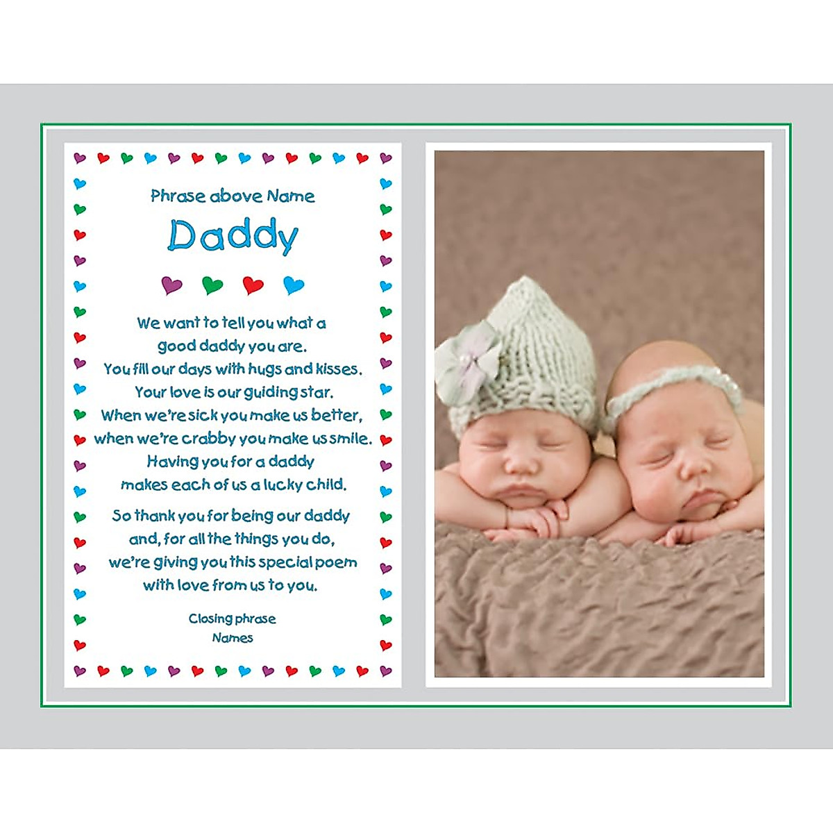 Poetry Gifts Daddy From Twins or Children for Valentine's Day or Birthday, 8x10 Inch Print Personalized with Names and Photo