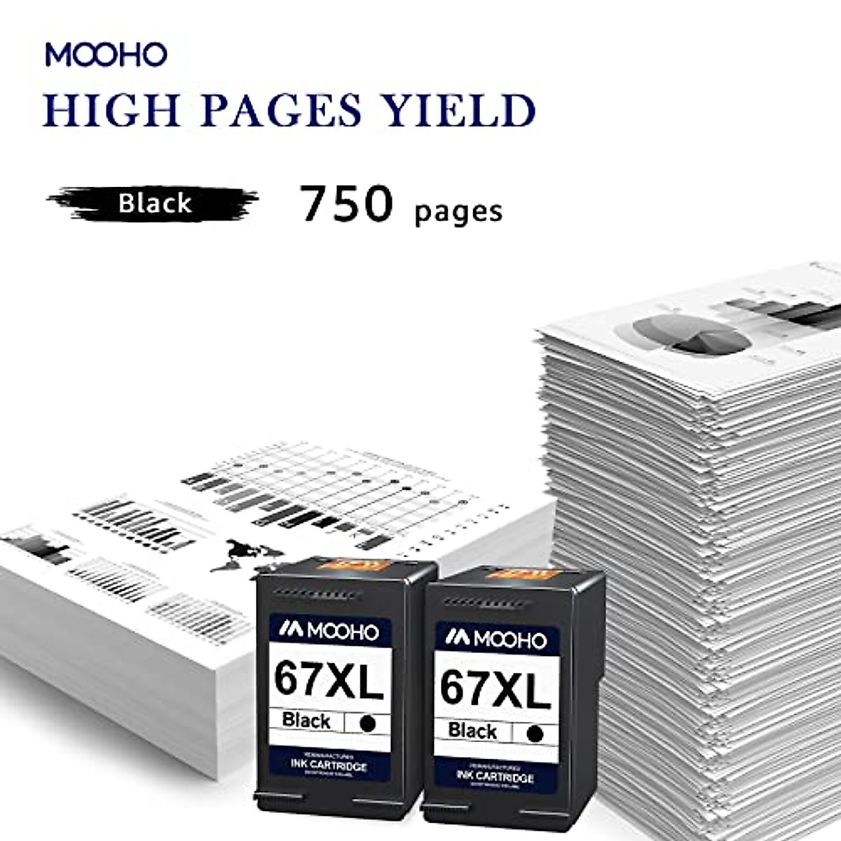 Mooho Remanufactured Ink Cartridge Replacement for HP 67XL 67 XL HP67 HP67XL for HP Envy 6055 6055e 6052 Envy Pro 6455 6455e Deskjet 2755e 2755 Deskjet Plus 4140 4155e Printer (Black, 2 Combo Packs)
