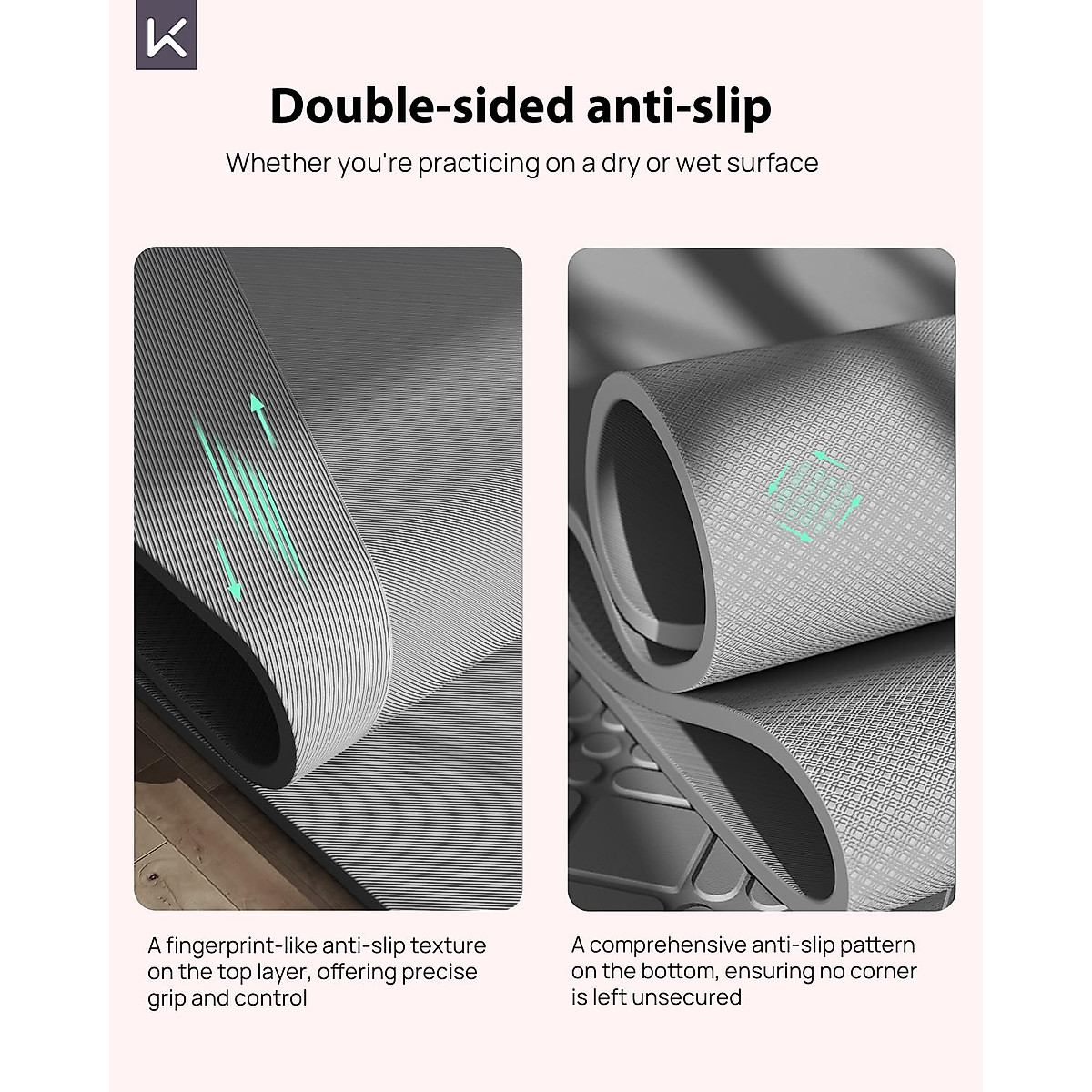 KEEP Non-Slip Large Yoga Mat,Extra Long and Wide Exercise & Fitness Mat( 72"Lx32"Wx7mm Thick) with Free Carrying Strap, Pilates & Home Workout, Classic Grey
