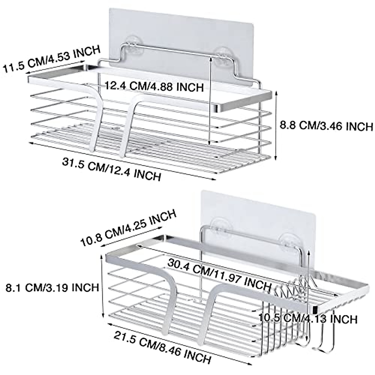 AJAIUJ Shower Caddy with Adhesive Bathroom Hollow Shelf SUS304 Stainless Steel No Drilling Wall Mounted Waterproof and Rustproof 2 Packs Silver…