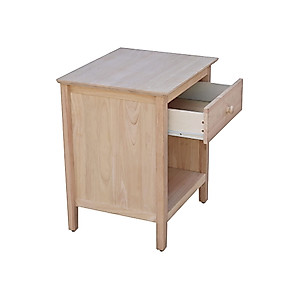 International Concepts Solid Wood Bedroom Nightstand 23.5" H, 1 Drawer, Sturdy Parawood, Paint or Stain in Any Color, Durable Eco-Friendly, Traditional and Elegant Design, Unfinished