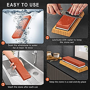 7PCS Knife Sharpening Stones, UUP Whetstone Sharpener Kit with Premium 4 Sides 400/1000 3000/8000 Grit Wet Stone Set, Leather Strop, Angle Guide, Flattening Stone for Kitchen Pocket Knives, Blade