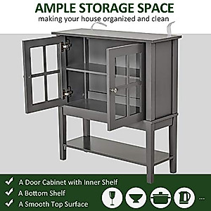 HOMCOM Coffee Bar Cabinet, Modern Sideboard Buffet Cabinet, Kitchen Cabinet with 2 Glass Doors, Adjustable Inner Shelving and Bottom Shelf, Grey