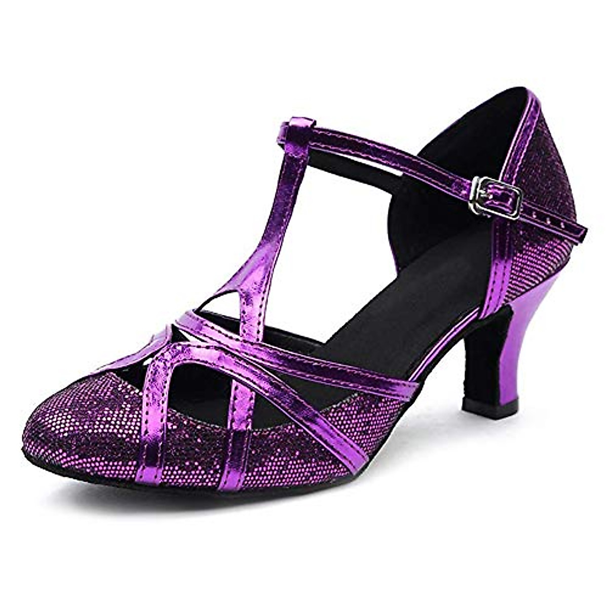 SWDZM Women Glitter Latin Dance Shoes Closed Toe Ballroom Salsa Tango Practice Performence Party Dancing Shoes,2040-Purple-LJS,Heel 2 2/5'',US 9