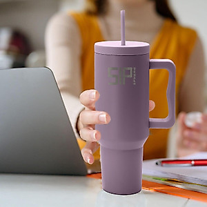 SIP SPHERE Tumbler 40oz Insulated Travel Mug with 2 Straws Double Wall Vacuum Insulated Car Cup Keeps Drinks Hot & Cold (Feather Purple)