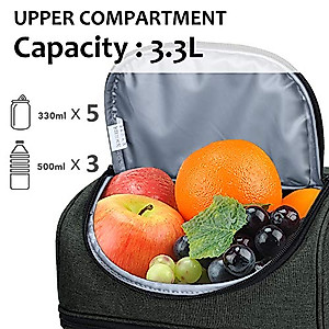 Extra Large Lunch Bag - 13L/ 22 Can, Insulated & Leakproof Adult Reusable Meal Prep Bento Box Cooler Tote for Men & Women with Dual Compartment By Tirrinia, Charcoal