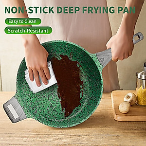 TINCOKO Nonstick Deep Frying Pan with Lid - 11" Green Granite Coating Non-stick Fry Skillet, Die-Cast Aluminum Alloy Jumbo Cooker, Non Toxic APEO & PFOA Free