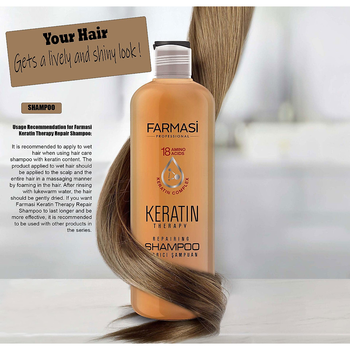 FARMASi Keratin Theraphy Repairing Shampoo for Dry and Damaged Hair 360 ml / 12.2 fl.oz