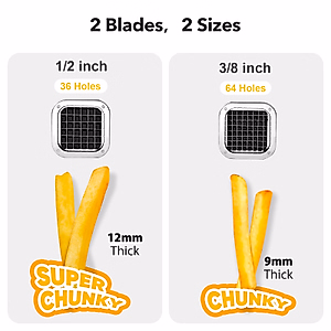 Befano Electric French Fry Cutter, Upgrade Lid Control Version with 1/2 Inch and 3/8 Inch Blade. 300w Commercial Grade Stainless Steel Potato Cutter for French Fries, Sweet Potato,Carrots