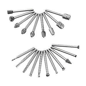 Yakamoz 20pcs 1/8" (3mm) Shank High Speed Steel Rotary Files Burrs Wood Milling Rotary File Burr Set for DIY Woodworking Carving Engraving Drilling
