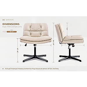 HomVent Armless Office Desk Chair No Wheels, PU Leather Padded Modern Swivel Vanity Chair, Ergonomic Mid Back Adjustable Wide Seat Computer Task Chair for Makeup Vanity Study Room Office Bedroom Beige