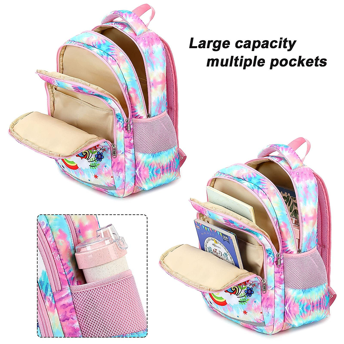 BTOOP Kids Backpack for Girls Preschool Backpacks Toddler Kindergarten School Bag with Chest Strap (Rainbow tie dye 6)