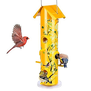 Kingsyard Metal Bird Feeders for Outdoors Hanging, 6-Ports Tube Bird Feeder, 14 inch, Durable & Weatherproof, Large Capacity for Attracting Wild Birds (Yellow)