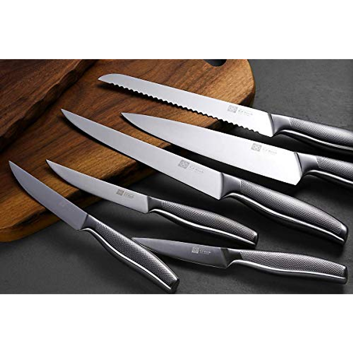 T.J Koch Knife Set Stainless Steel Knives Premium Non-slip Single Piece with Golden Oak Block Kitchen Scissors Sharpener Rod 14-piece