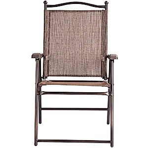 Byroce Patio Foldable Chair Set, 2 PCs Portable and Stable Chair with Armrest, Lightweight Outdoor Fabric Chair Set, Lounge Chairs with Metal Frame, Sling Back Chairs for Indoor Outdoor (Brown)