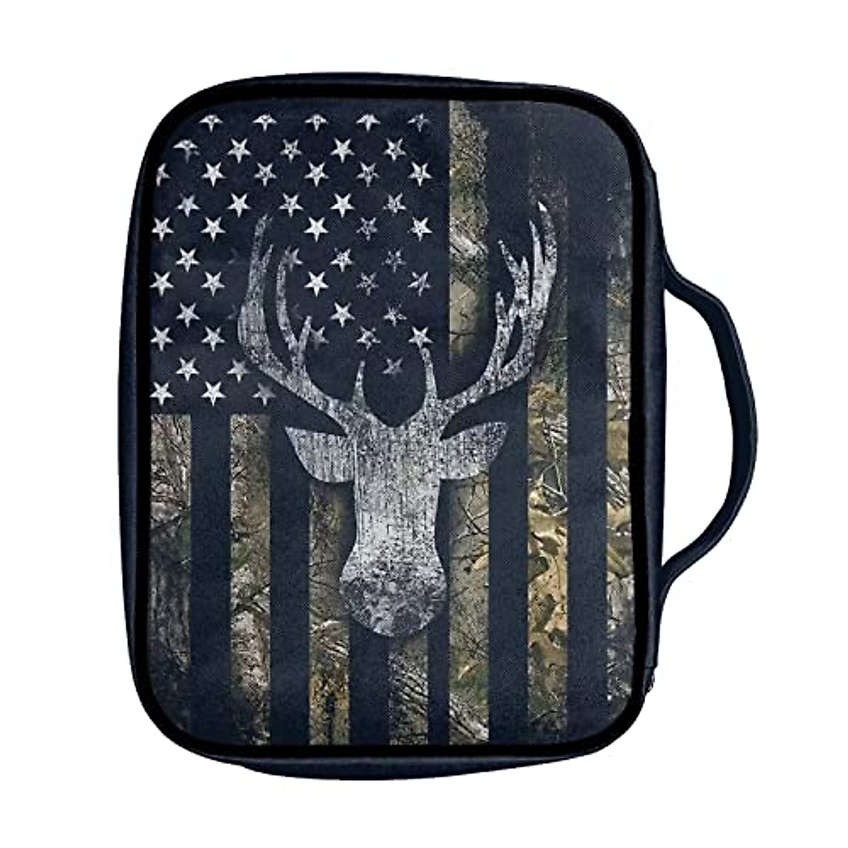Suobstales Deer Bible Covers for Women Men Bible Case Camo American Flag Bible Bag Bible Accessories with Handle and Zippered Pocket Bible Tote Bag for Kids