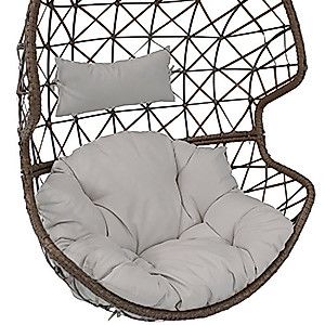Sunnydaze Danielle Hanging Egg Chair Swing, Resin Wicker Basket Design, Outdoor Use, Includes Gray Cushion