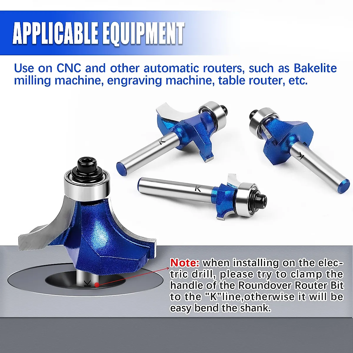 NICAVKIT 6Pcs Roundover Router Bit 1/4 Shank,Radius in 1/8" 3/16" 1/4" 5/16" 3/8" 1/2",Carbide Tip 2 Flutes Corner Rounding Over Edge Forming Router Bit with Bearing Guide CNC Woodworking Tool