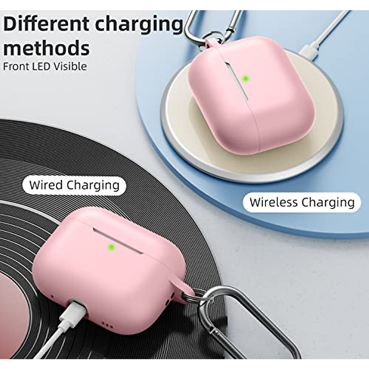 IMIVIO Airpods Pro 2 Case Cover 2022/Pro 2019, Soft Silicone Protective Charging Cover Skin Compatible Apple Airpods Pro 2nd/1st Generation Case for Women Men with Keychain, Front LED Visible (Pink)