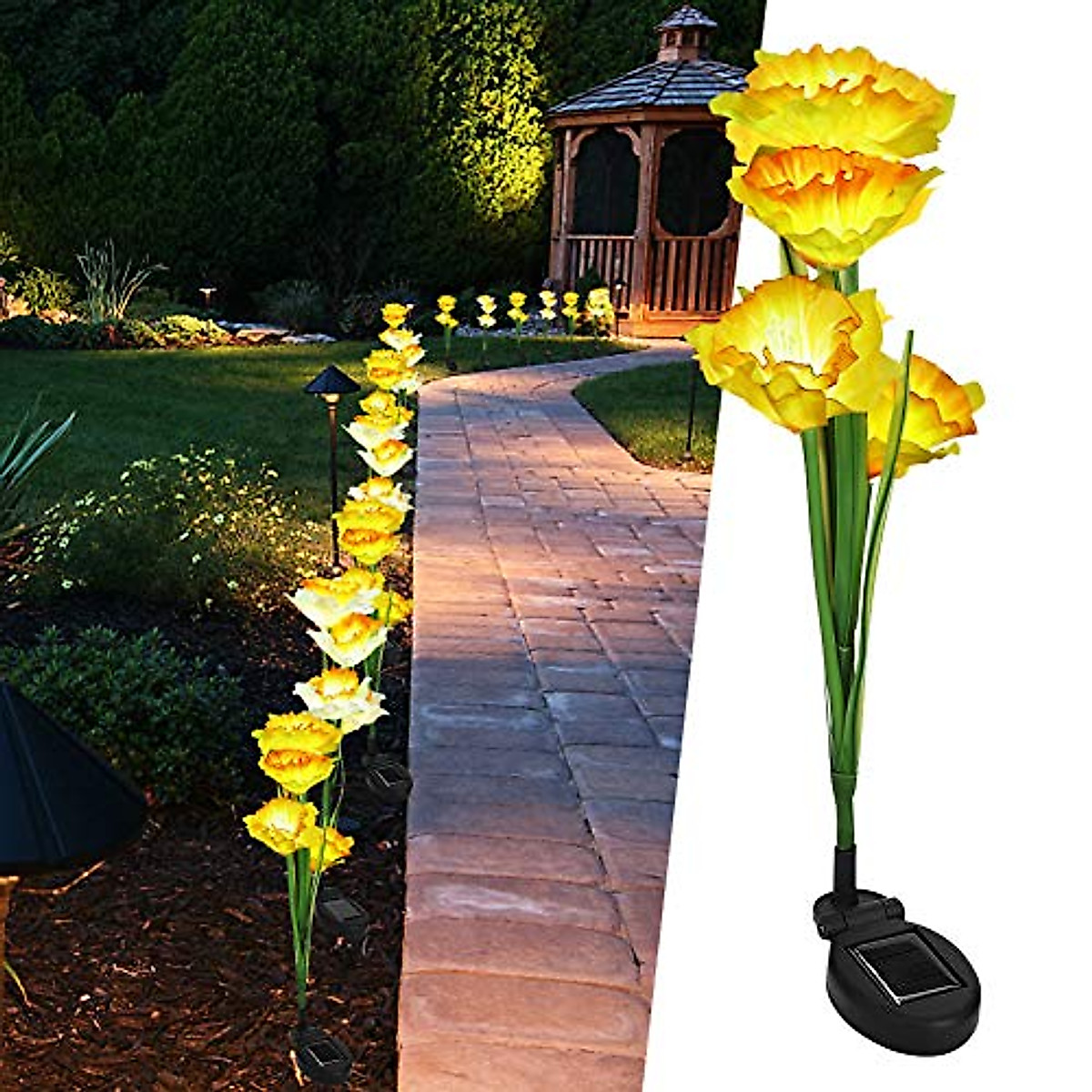 Solar Powered Flower Stake LED Light 4 Heads Outdoor Daffodil Garden Patio Gravestones Walkway Lights Waterproof Decorative Stakes Lamp