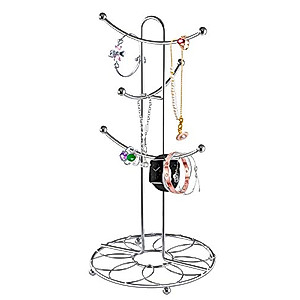Buruis Mug Rack Tree, Decorative Flower Pattern Base Metal Mug Holder, Kitchen Coffee Mug Tree Countertop Tea Cups Holder Stand, Coffee Cup Dryer with 6 Hooks (Silver)