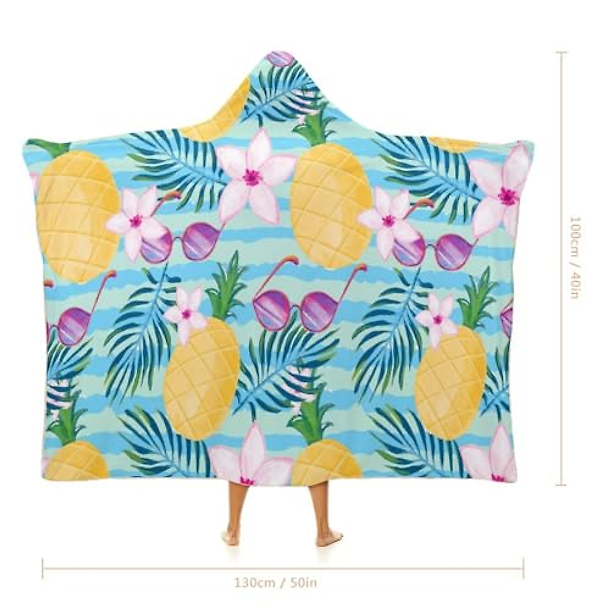 TaoYTao 60"x80" Women Summer Pineapple Fruit Pattern Blanket Hoodie, Foldable Wearable Funny Hooded Blanket Robe Cloak, Christmas Birthday Gifts Anniversary For Wife Girlfriend Women