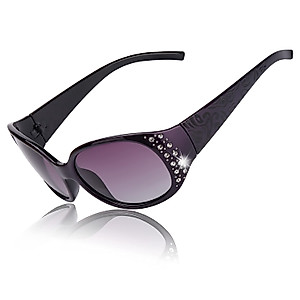 LVIOE Polarized Sunglasses for Women, Rhinestone Wrap Around Sunglasses with UV Protection Lens LS008