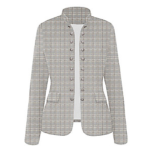 GRAPENT Women's Plaid Business Casual Buttons Pockets Open Front Blazer Suit Cardigan Outerwear Large (Fits US 12-US 14)