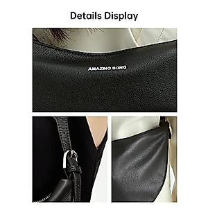 Amazing Song Hobo Cescent Crossbody Bag for Women, Sling Croissant Shoulder Bag Soft Leather Half Moon Black