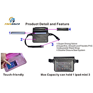 Freegrace Waterproof Waist Pouches - Best Way to Keep Your Phone and Valuables Dry and Safe - Perfect for Boating Swimming Snorkeling Kayaking Beach Pool Water Parks (Black 2 Pack)