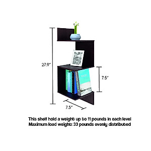 CAPELLI Hanging Square Corner Wall Shelf Elegant Shelf with Three Levels - 3 Levels Zig Zag Floating Wall Mount - Strong Wooden Corner Shelf Storage Organizer (Expresso)