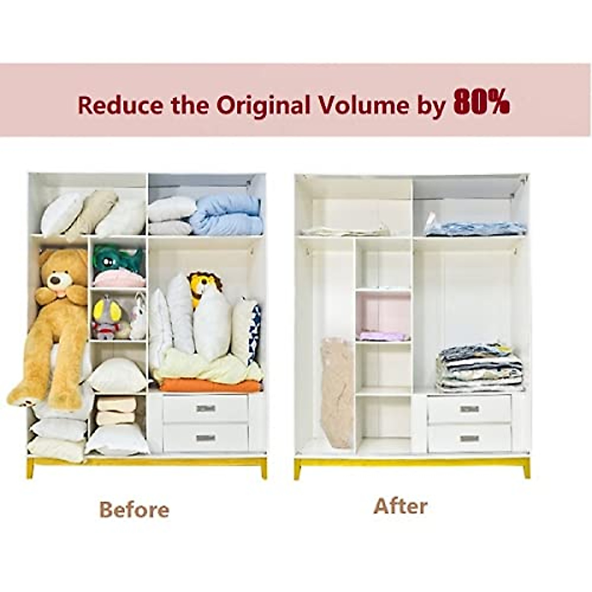 PicoHemmo Vacuum Storage Bags 10-PACK for Travel Packing Space Saver Bags for Comforters Blankets and Pillows Sealler Bags Hand Pump Included(S*2+M*3+L*3+J*2)