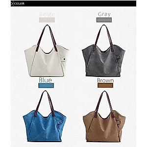 Eamom large capacity tote bags for school canvas tote bag for women leather strap shoulder bag handbag hobo tote bag (Gray)