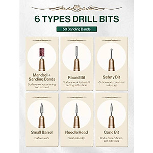 MelodySusie Electric Nail Drill Machine, Rechargeable 30000RPM Efile for Acrylic Nail, Portable Nail File with 6 Nail Drill Bit Set, SR3 Jade (Black)